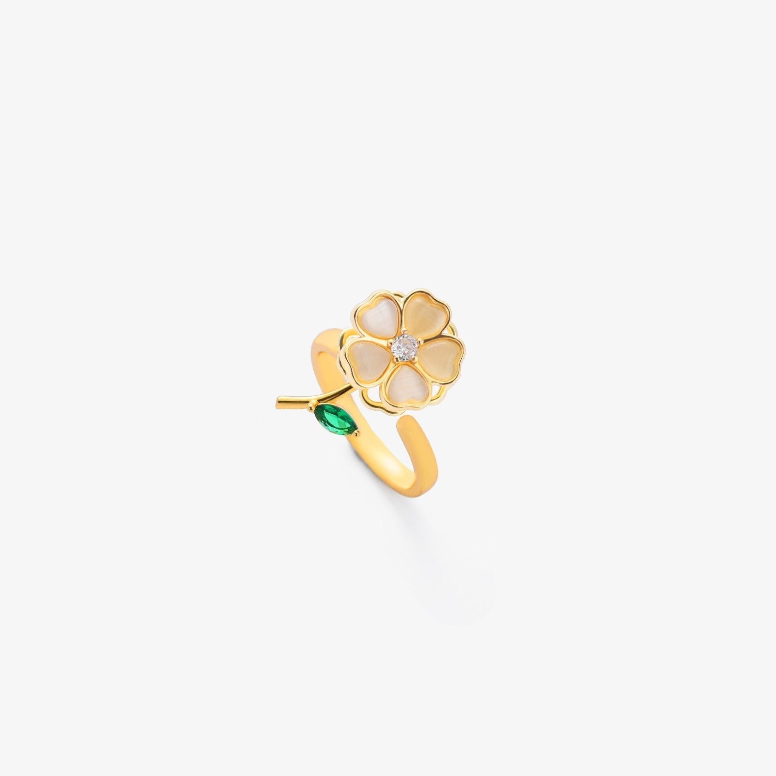 Emerald Leaf Flower Spinning Ring | Gold – Maya Henry's 1947